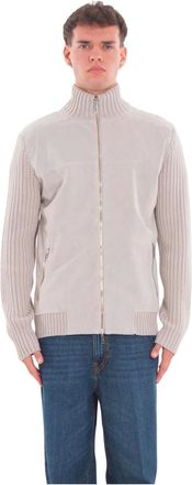 Daniele Fiesoli Homme, Pulls, Gris, Taille: XL Veste Ribbed en Cuir et M&eacute;rinos