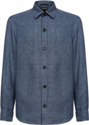 Ermenegildo Zegna Homme, Chemises, Bleu, Taille: 2XL Chemise Zegna en cachemire, lin et soie