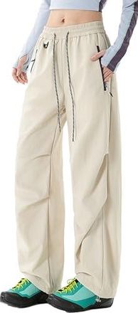 Feoya Pantalon de Randonnée Femme Droit Pantalon Cargo avec zippée Poche Léger Respirant Jogging Trekking Imperméable Extérieur Beige XL