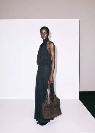 Mango Sac shopper en fibre naturelle avec d&eacute;tail m&eacute;tallique chocolat - Femme - Taille unique - MANGO