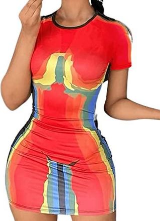 Generic Robe amincissante &agrave; manches courtes et col rond pour femme, Rouge, L