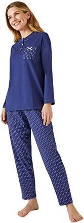Damart Pyjama Maille Jersey Coton peigné Femme Bleu Taille 54-56 (XXL)