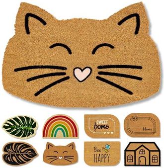 Astra Paillasson naturel en coco - Chat - Antidérapant et résistant 40 x 60 cm Pour lextérieur et lintérieur