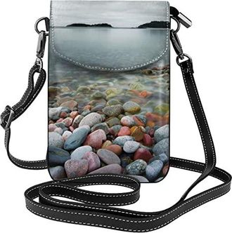 IUBBKI Porte-monnaie pour téléphone portable Beach Stone - Petit portefeuille en cuir à bandoulière pour femmes Sac à bandoulière pour carte de transport Cos