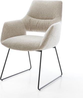 DELIFE Esszimmerstuhl Yago-Flex mit Armlehnen Webstoff Soft Beige Kufengestell Schwarz Taschenfederkern, Esszimmerst&uuml;hle