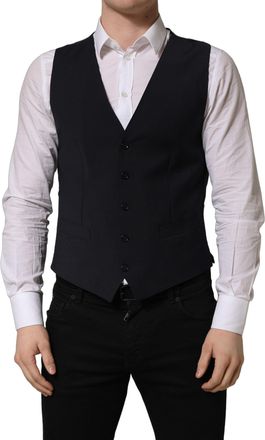 Dolce & Gabbana Mens Black Wool Single Breasted Waistcoat Vest Polyester Elastane Clothing