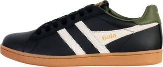 Gola Unisex Equipe II Leather Sneaker, Black/Off White/Khaki, 44 EU