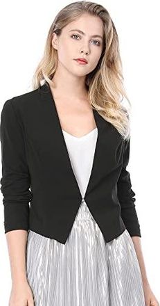Allegra K Blazer Court Femme Décontracté à Manches Longues et Col en V Cardigan Veste Blazer Noir M