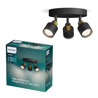 Philips Niall LED 3er Spotleuchte auf runder Platte, GU10 Lampe nicht enthalten, Messing, IP20, Gold