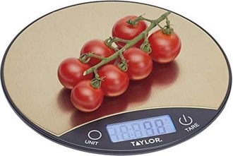 Taylor Pro, Dünne, Runde Digitale Küchenwaagen für Lebensmittel, Kompakt, Professioneller Standard, Tara-Funktion mit Hoher Präzision und Genauigkeit, Edelst