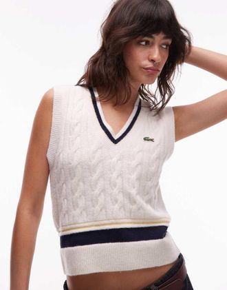 Lacoste Pullunder in Creme-Wei&szlig;