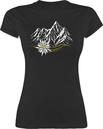 Shirtracer Shirt Damen - Kompatibel mit Oktoberfest - Edelwei&szlig; Berge Wandern Wanderlust Berg Ruft Alpen - XXL - Schwarz - Wander Tshirt trachtenshirt bayrische B