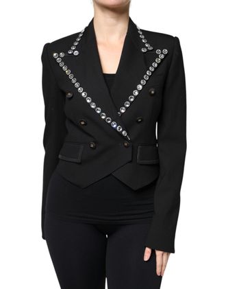 Dolce & Gabbana Womens Black Crystal Double Breasted Blazer Jacket Clothing