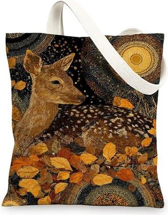 Generic Sacs fourre-tout artistiques en toile, sacs dépicerie réutilisables, légers et lavables avec bandoulière en toile Ba, Orange, 13x15 Inch