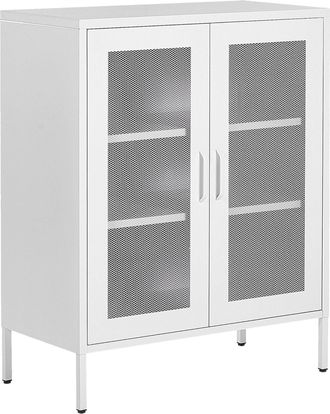 Beliani Metallschrank mit 2 Türen weiß Stahl Küchenschrank Indusrie Wakatipu
