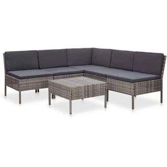 vidaXL Salon de jardin 6 pcs avec coussins r&eacute;sine tress&eacute;e gris vidaXL