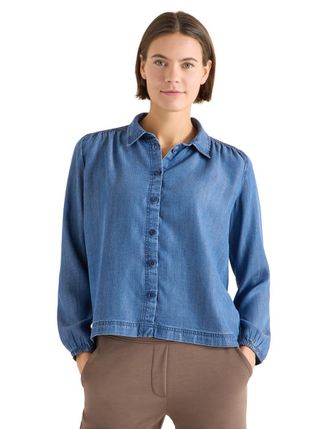 Cecil Lyocellbluse mit Smockdetail mid Blue wash XXL