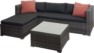 Hhg Set Salotto Giardino Esterno Salottino Hhg 831 Polyrattan Grigio Con Cuscini Grigio Scuro E Decorativi
