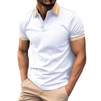 Generic Polo de travail extensible &agrave; manches courtes et col boutonn&eacute; pour homme - S&eacute;chage rapide - Pour le golf, blanc, S