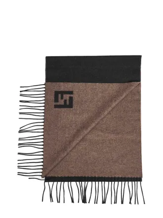 Fendi Mens Scarf Two-Tone Black-Sand Wool-Cashmere Scarfs