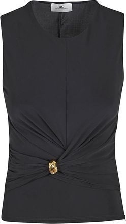 Elisabetta Franchi Femme, Tops, Noir, Taille: 38 FR Top en jersey avec doublure en maille