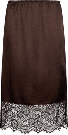 Liu Jo Femme, Jupes, Brun, Taille: 44 FR Jupe Midi Satin&eacute;e avec D&eacute;tails en Dentelle