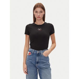 Tommy Jeans T-Shirt Tjw Slim Essential Logo 2 Tee DW0DW20316 Schwarz Regular Fit