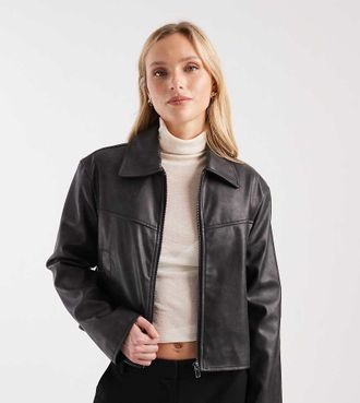 Asos Petite ASOS DESIGN - Jacke aus Kunstleder in verwaschenem Schwarz mit Kragen