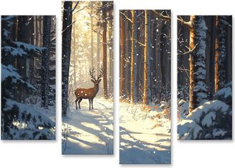 Islandburner Bild auf Leinwand Hirsch im winterlichen Sonnenlicht Wald Bilder Wandbilder Poster