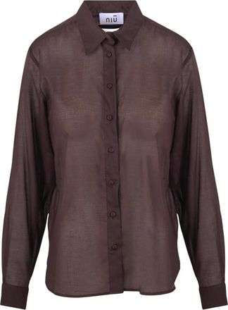 Ni&ugrave; Niu, Femme, Blouses et Chemises, Brun, Taille: 36 FR Chemise semi-transparente en coton