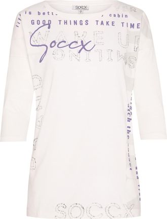 soccx Damen Shirt mit verkürzten Ärmeln und Label Print Ivory, XXXL