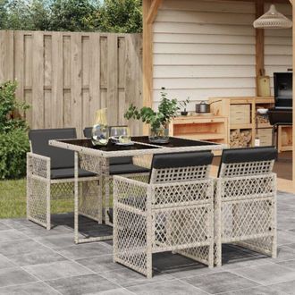 vidaXL Ensemble &agrave; manger de jardin et coussins 5 pcs gris clair rotin - Vidaxl