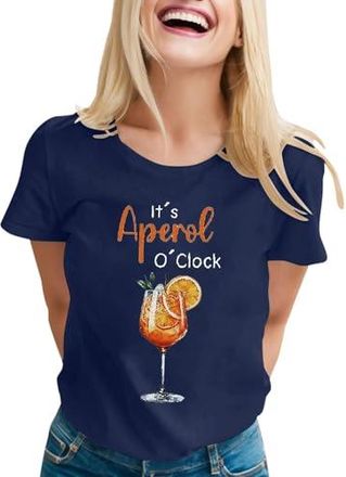 Generic T-shirt pour femme - Costume Aperol Spritz - Col rond - T-shirt d&eacute;t&eacute; amusant - Pour cocktail, f&ecirc;te, &eacute;v&eacute;nements - T-shirt l&eacute;ger - Chemisier d&eacute;contract&eacute;