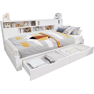 Liberte Libert&eacute; - Lit multifonctionnel pour enfants 140x200, avec tiroirs,biblioth&egrave;que et armoire de rangement,blanc