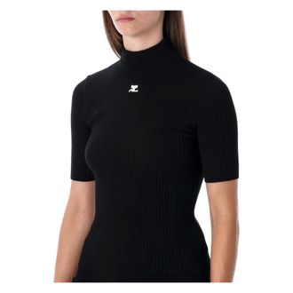 Courr&egrave;ges Femme, Pulls, Noir, Taille: 40 FR Pull Tricot Manches Courtes Re-Edition