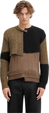 Andersson Bell Pull-over asym&eacute;trique &agrave; col rond en patchwork - Homme - Pulls - Vert - Taille: XL