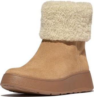FitFlop F-Mode Bottines en daim avec fermeture éclair et col en peau de mouton pour femme, marron désert, pointure 39, Beige sable, 39 EU