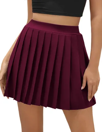 Dresstells Plisseerock Damen Tennisrock Knielang Minirock High Waist Gothic Rock Kurz Sommerrock Elegant Y2K Pleated Skirt Faltenrock Burgundy XL