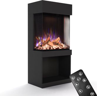 Glow Fire Kaminofen PR12 mit realistischem 3D E-Motion LED-Feuer - Stand-Elektrokamin mit Heizung und Kaminfeuer, Knistereffekt & Timer, max. 1500 W, 61,5x130x4