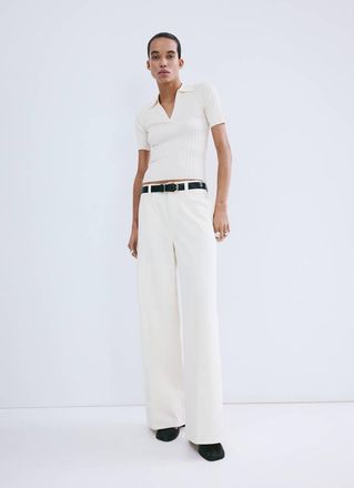 Mango Pull-over maille col en V &eacute;cru - Femme - XS - MANGO