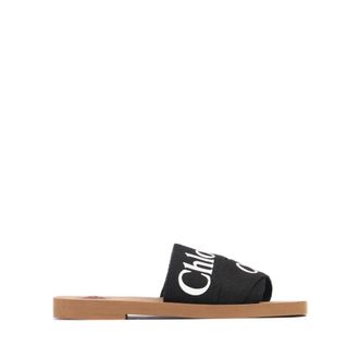 Chlo&eacute; Sabots plats en lin noir - Femme - Chaussures - Noir - Taille: 35 EU