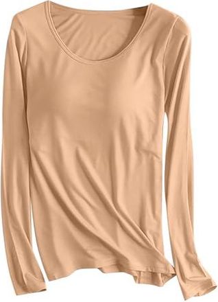 Generic Hauts pour femmes avec soutien-gorge int&eacute;gr&eacute; - T-shirts &agrave; manches longues confortables avec encolure ronde &eacute;lastique - Pyjama d&eacute;contract&eacute; uni - Sous-v