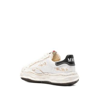Miharayasuhiro Distressed Cotton-Leather Sneakers - White
