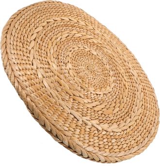 FOMIYES Sitzkissen aus Strohgeflecht Rund Bodenkissen f&uuml;r Meditation und Yoga Nat&uuml;rliche Rohrkolbenmatte im Japanischen Stil f&uuml;r Wohnzimmer und Schlafzimmer