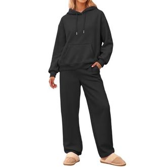 Generic Sweat &agrave; capuche d&eacute;contract&eacute; et pantalon large pour lautomne et lhiver - Tenue deux pi&egrave;ces confortable pour les activit&eacute;s quotidiennes, Noir, XXL