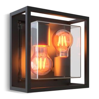 Calex Applique LED Bologna, 2x E27, IP44 Luminaire extérieur, Étanche aux Éclaboussures, Noir, Aluminium, Style Industriel et Moderne