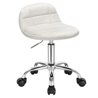 Woltu Schminktisch Stuhl Weiß, Drehstuhl mit Rollen, Rollhocker höhenverstellbar, Arbeitshocker, Hocker für Schminktisch, Schlafzimmer & Büro, Samt