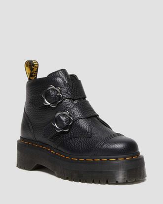 Dr. Martens Damen Devon Flower Buckle Milled Nappa Leder Plateaustiefel in Schwarz, Gr&ouml;&szlig;e: 37