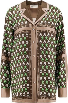 Tory Burch Femme, Blouses et Chemises, Multicolore, Taille: 38 FR Chemise Bowling en Soie Imprim&eacute;e