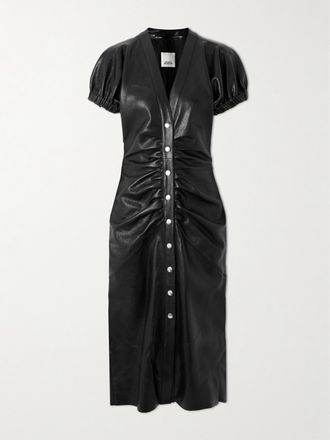 Isabel Marant Carly Midikleid Aus Leder Mit Raffungen - Schwarz